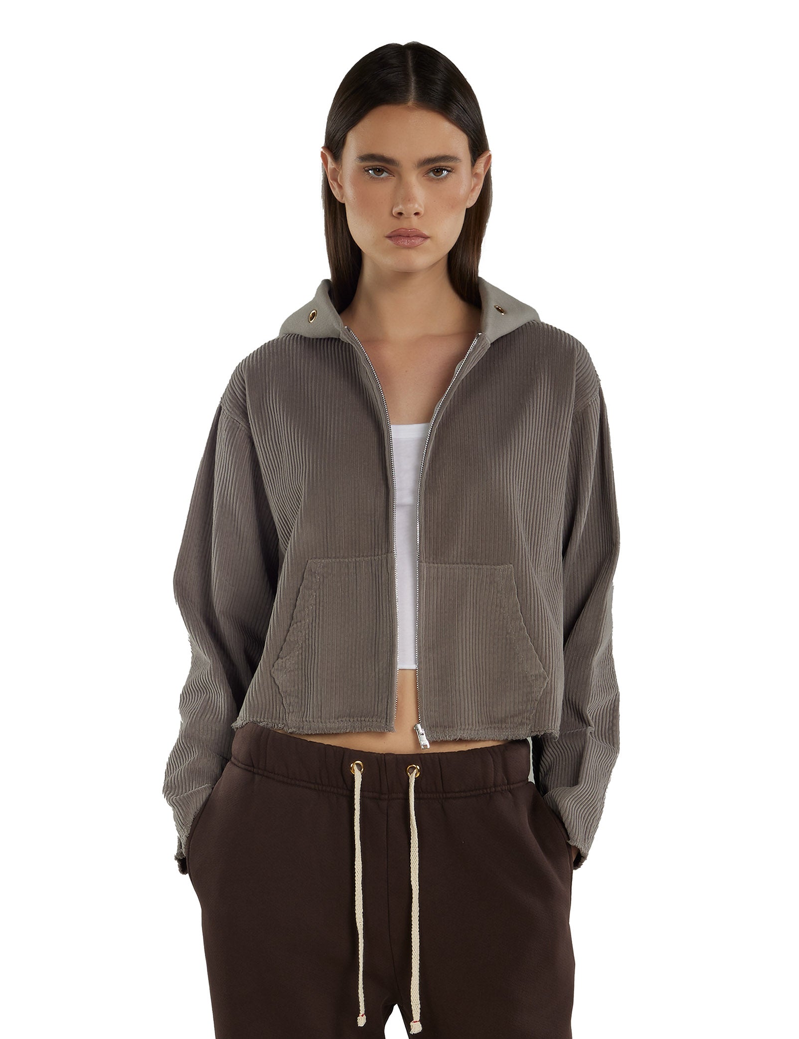 Rosa Raw Zip Hoodie in Wide Wale Corduroy - Dove – L E S T I E N
